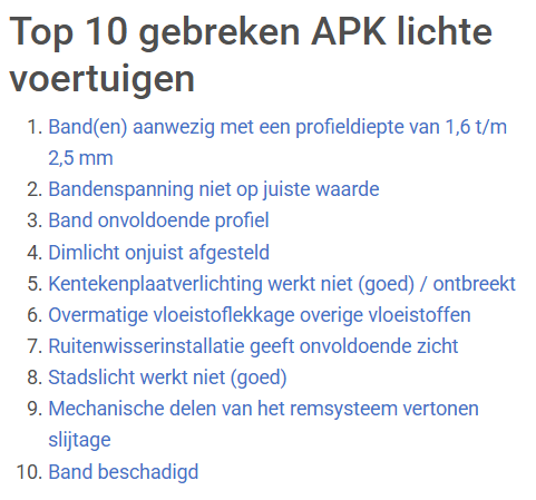 Wat zijn de meest voorkomende APK-afkeurpunten?